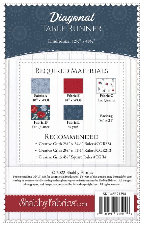 Diagonal Table Runner Pattern SF71394 | Little Turtle Cottage